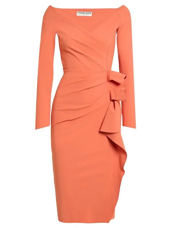 Chiara Boni La Petite Robe Silvera Off-the-shoulder Ruffled Stretch-jersey Midi Dress - Orange