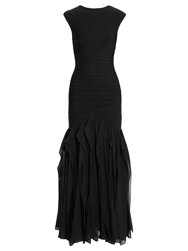 Herve Leger Mya Ruffled Georgette And Bandage Gown - Black