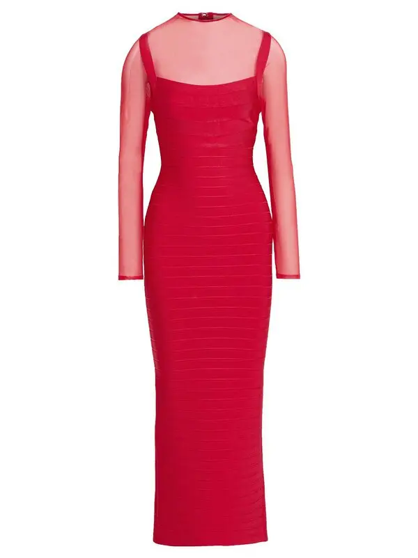Herve Leger Ella Mesh-paneled Bandage Gown - Red