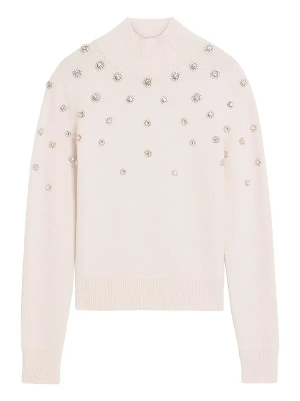 Oscar De La Renta Crystal-embellished Wool Turtleneck Sweater - Pastel Pink