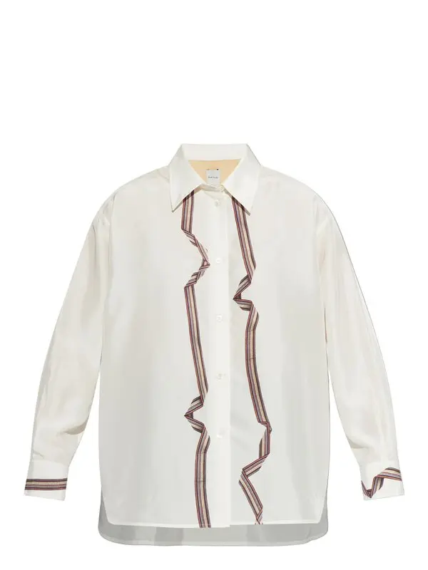 Paul Smith Silk Shirt With Ruffle Trim - White