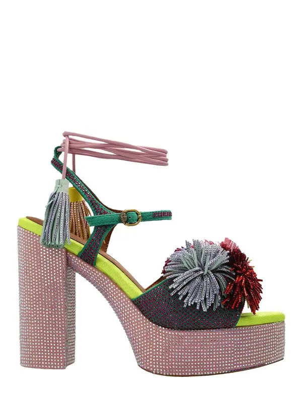 Kurt Geiger Platform Wedge Sandals With Pom Pom Embellishments - Multicolour