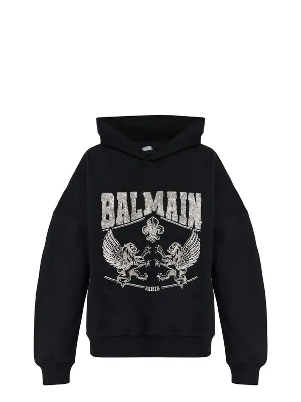 Balmain Sweatshirt With Shimmering Appliqués - Black