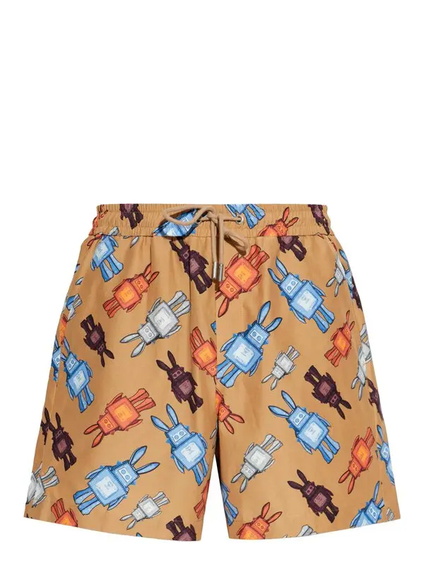 Mcm Printed Cotton-silk Shorts - Brown