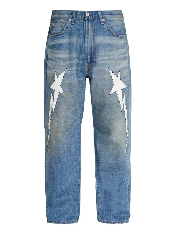 A BATHING APE Jeans With Shimmering Appliqués - Blue