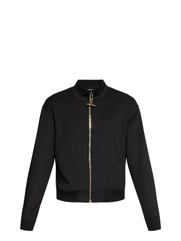Balmain Stand-up Collar Sweatshirt With Gold-tone Zipper - Black