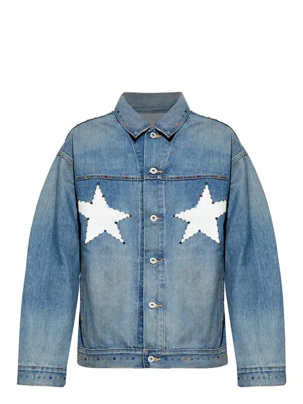 A BATHING APE Denim Jacket With Shimmering Appliqués - Blue