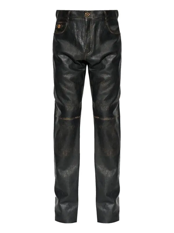 Versace Straight Leg Leather Trousers - Brown