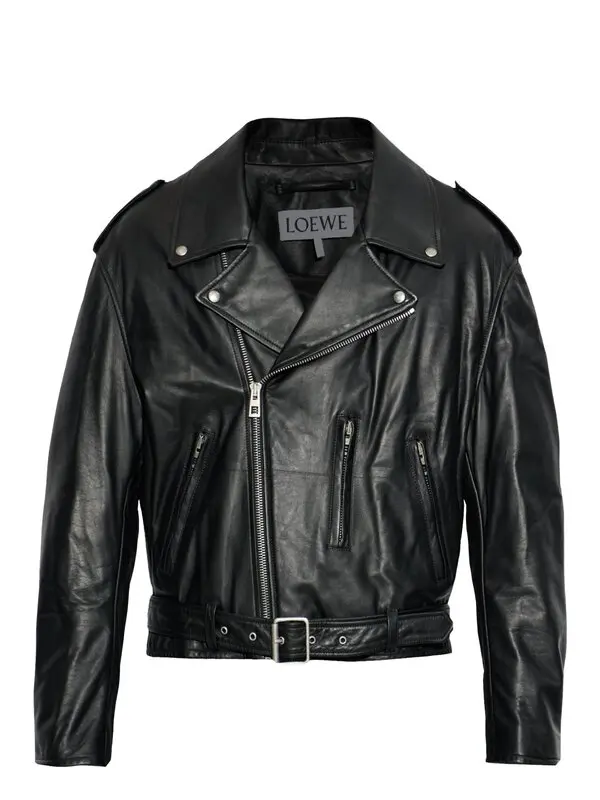 Loewe Insulated Leather Biker Jacket - Black