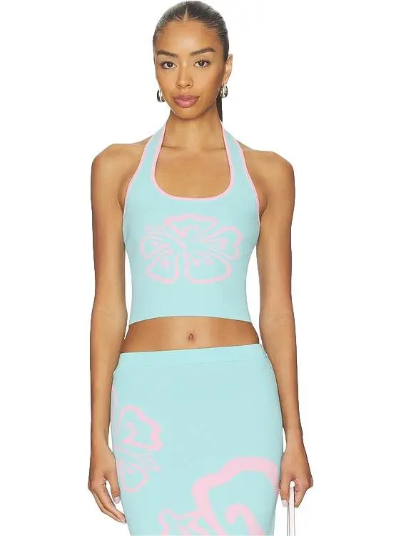 KULANI KINIS Floral Knit Halter Top - Island Sky