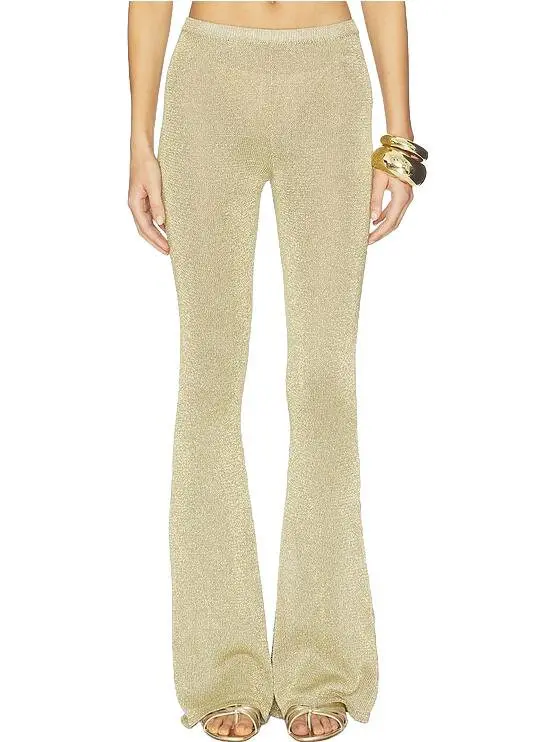 LESLIE AMON Dore Metallic Knit Pants - Gold