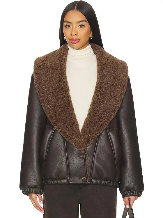 Blanknyc Faux Leather Jacket With Faux Fur Trim - Dark Brown & Cream Combo