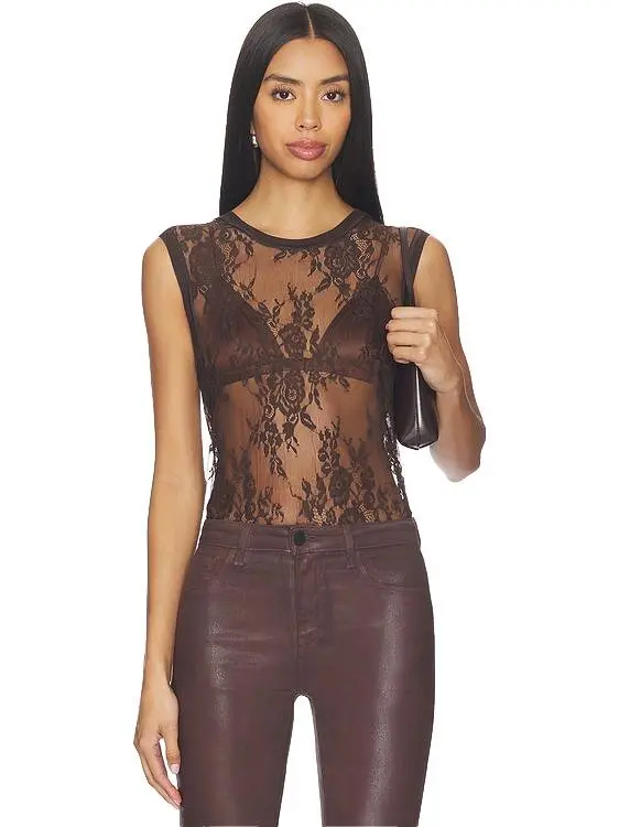L'Agence Brax Lace Muscle Tank Top - Dark Brown