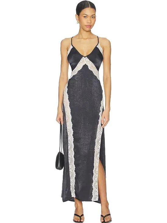 Free People Some Kind Of Love Maxi Slip Dress - Black Combo