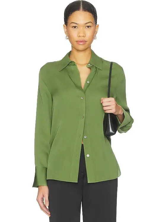 Vince Long Sleeve Button-down Silk Blend Blouse - Clover