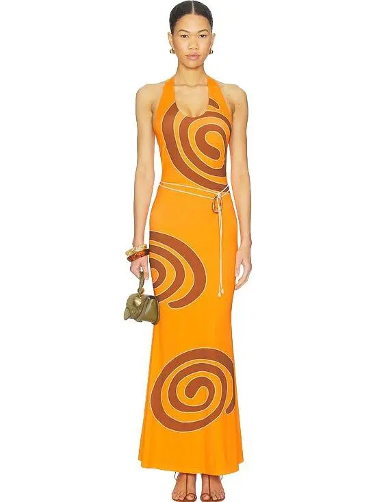 THE WOLF GANG Giro Halter Dress - Tangerine Swirl