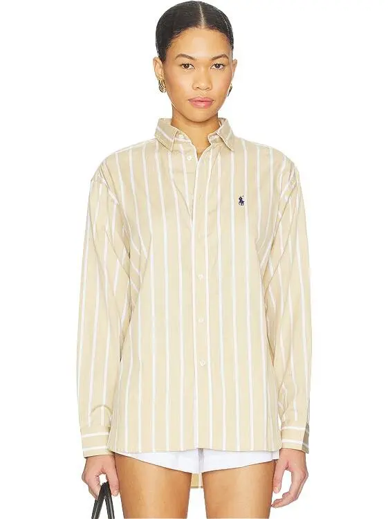 Polo Ralph Lauren Long Sleeve Shirt - Polo Tan & White