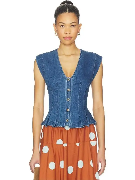 Free People Dylan Denim Vest - Medium Blue