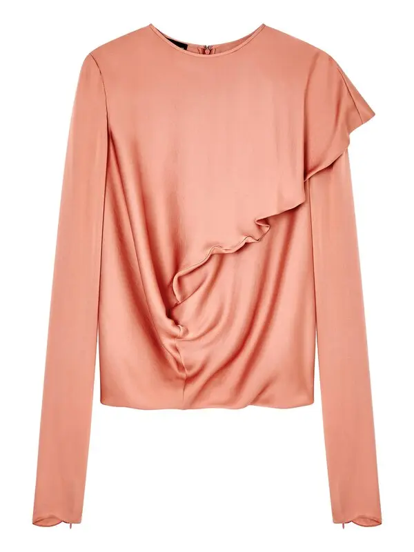 Giorgio Armani Draped Silk Charmeuse Blouse - Orange