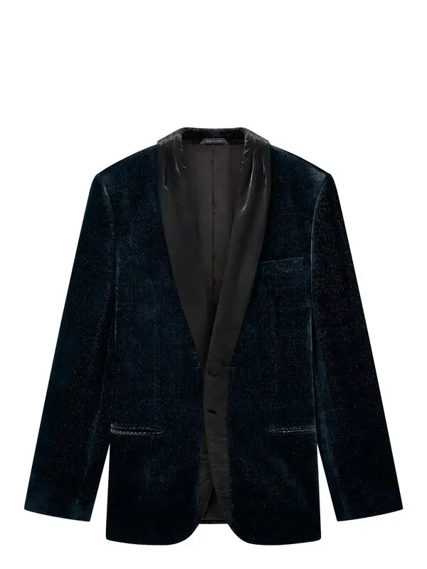 Giorgio Armani Single-breasted Devoré Velvet Jacket - Black