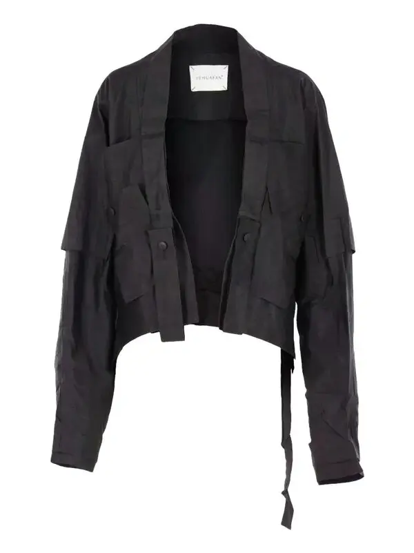 YEHUAFAN Deconstructed Asymmetric Silk Jacket - Black