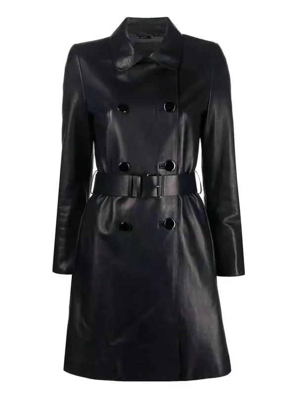 Giorgio Armani Leather Trench Coat - Blue