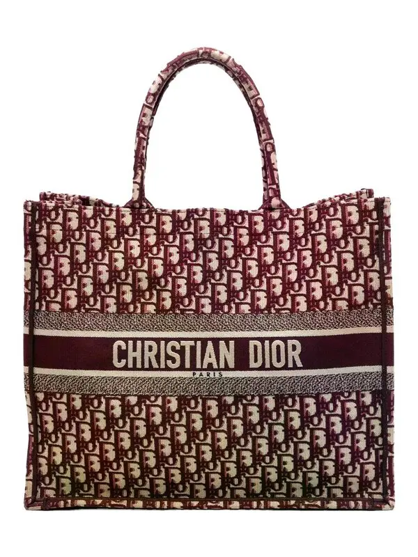 Dior 2019 Large Oblique Embroidered Canvas Book Tote Bag - Red