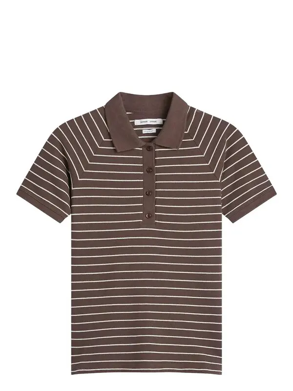 SAMSØE SAMSØE Samia Short Sleeve Polo Top - Coffee Brown Stripe