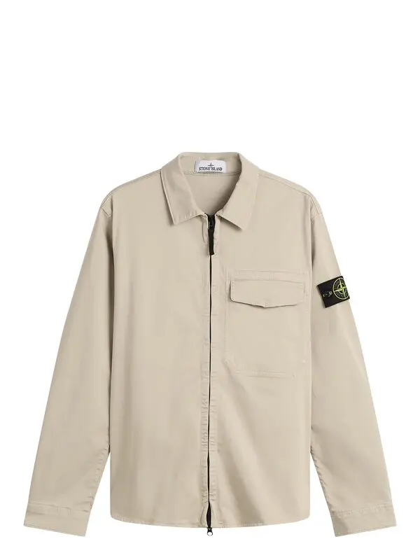 Stone Island Organic Cotton Satin Zip Shirt Jacket - Pearl Grey