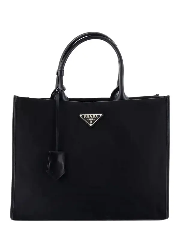Prada Padded Open Shopper Tessuto And Leather Medium Tote Bag - Black