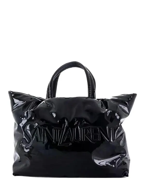 Saint Laurent Logo Padded Patent Leather Maxi Tote Bag - Black