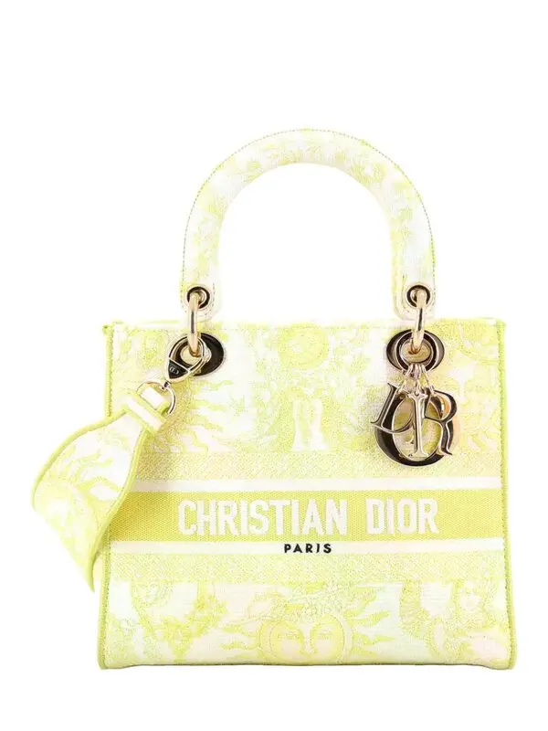 Dior Lady D-lite Embroidered Canvas Medium Satchel - Yellow