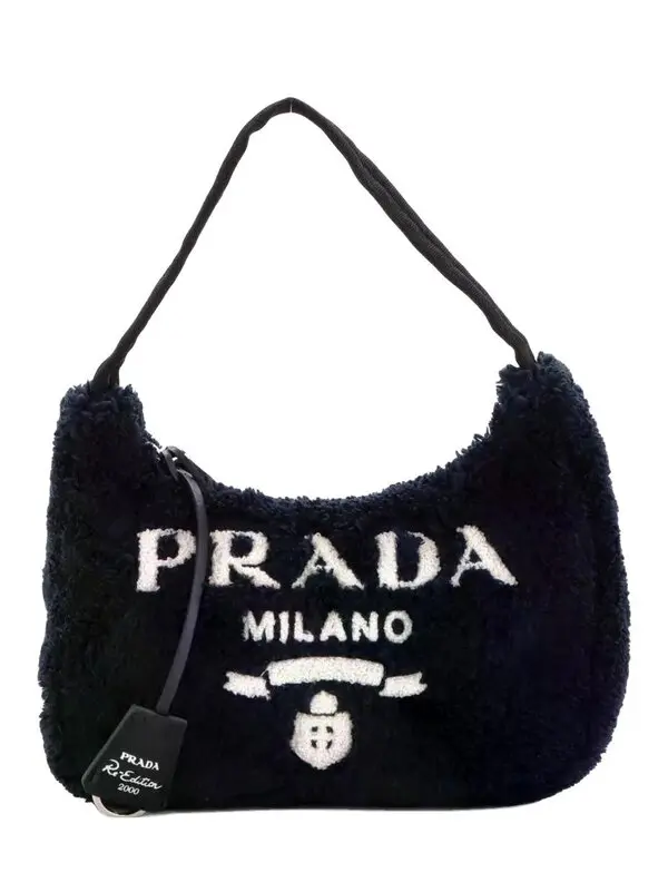 Prada Re-edition 2000 Terry Cloth Mini Hobo Bag - Black