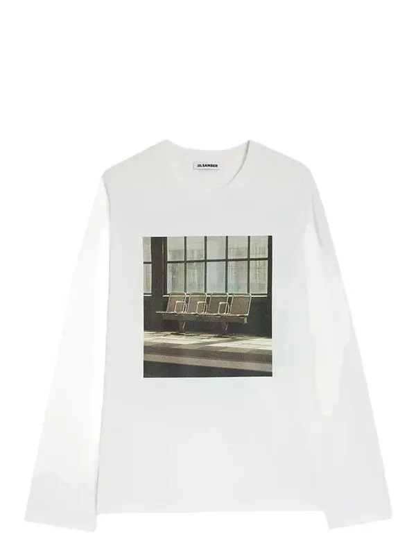 JIL SANDER Long-sleeve Print Cotton T-shirt - White