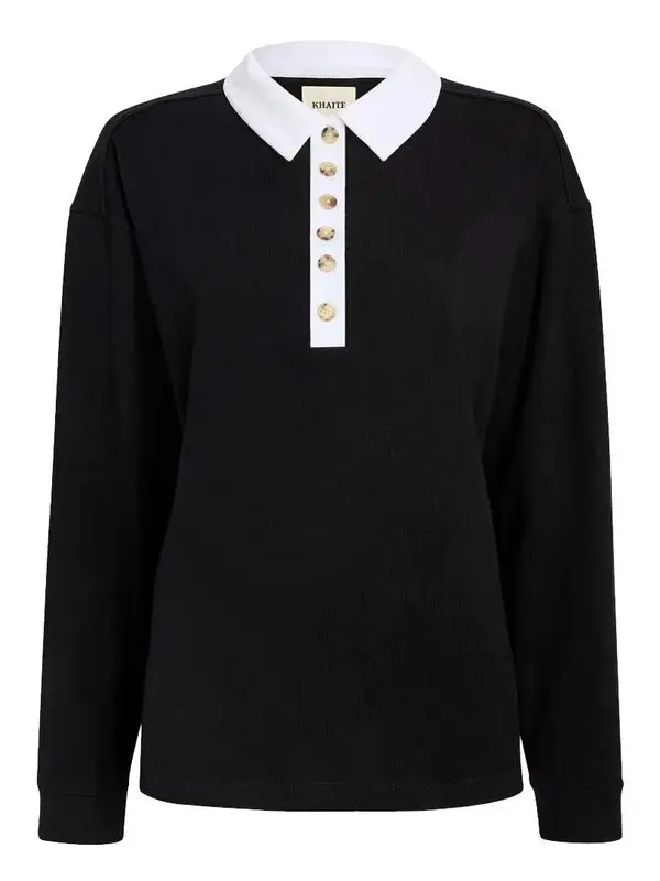 Khaite Faithful Silk Polo Top - Black