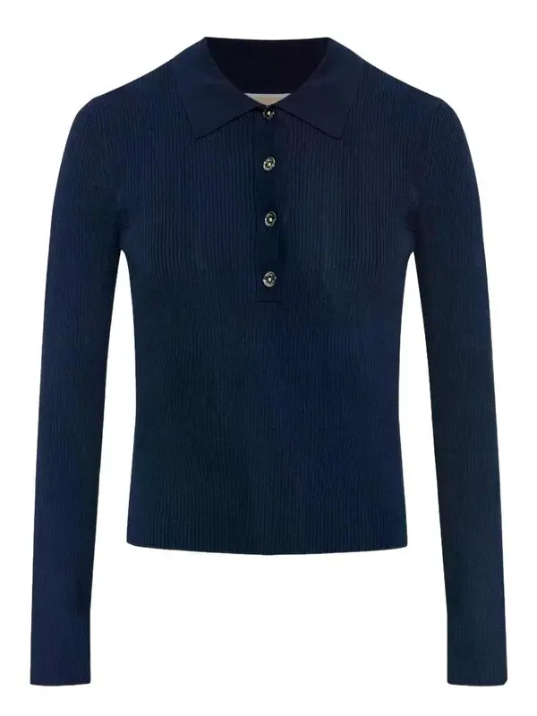 Michael Kors Long-sleeve Ribbed Knit Polo Top - Blue
