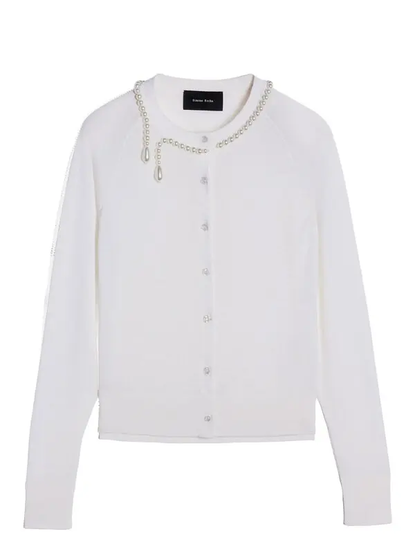 Simone Rocha Classic Merino And Silk Cardigan With Embroidery - White