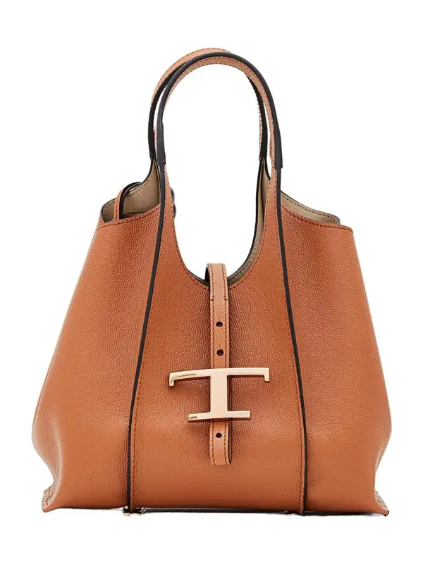 TOD'S Timeless T Leather Shopping Bag - Brown