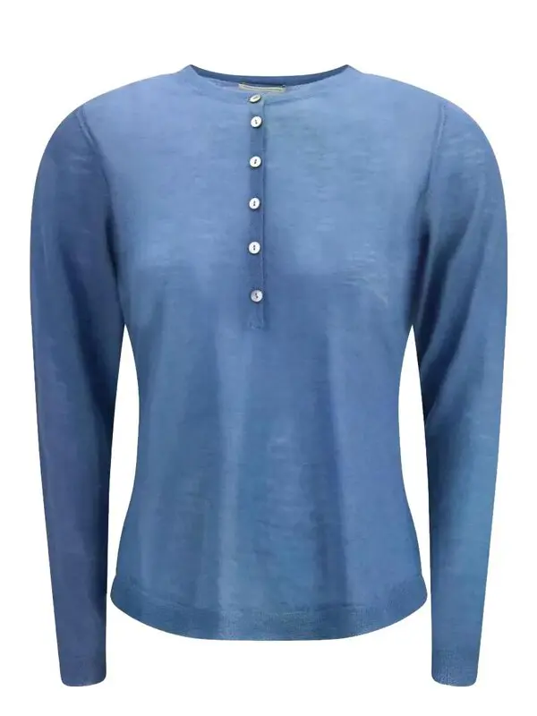 MIRROR IN THE SKY Buttoned Henley Top - Blue