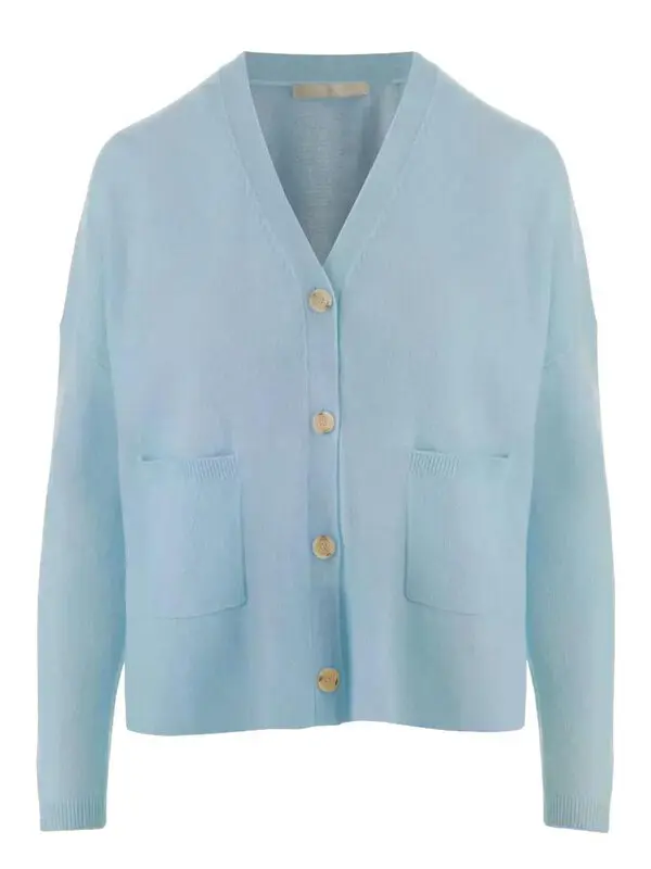 ALLUDE V-neck Patch-pocket Cardigan - Blue