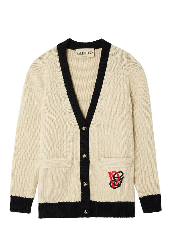Valentino Garavani Embroidered Wool Cardigan - Cream