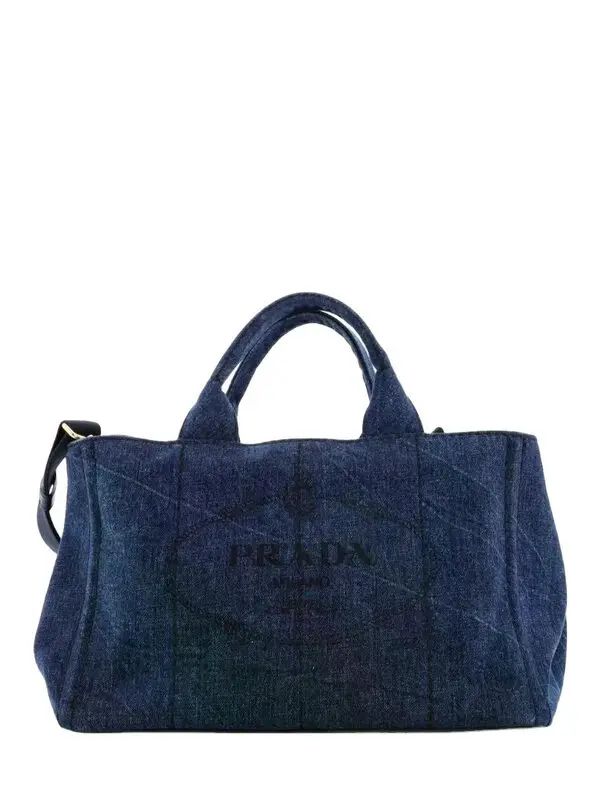 Prada Canapa Convertible Denim Medium Tote Bag - Blue