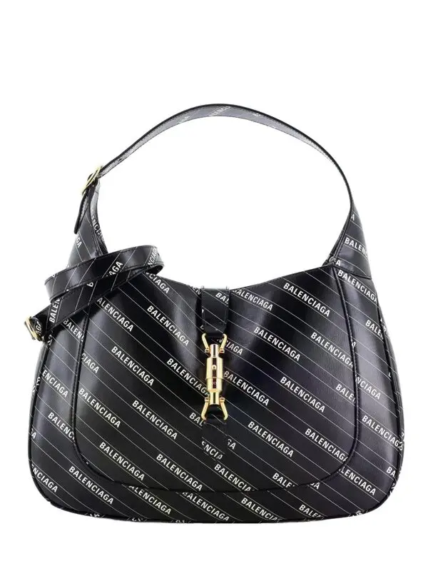 Gucci X Balenciaga The Hacker Project Jackie 1961 Printed Leather Medium Hobo Bag - Black