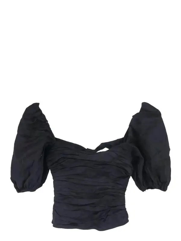 REFORMATION Puffed-sleeve Cropped Top - Black