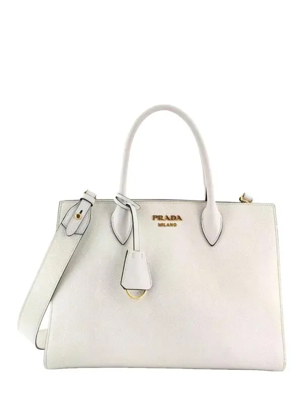 Prada Side Pleat Saffiano Leather Large Tote Bag - White