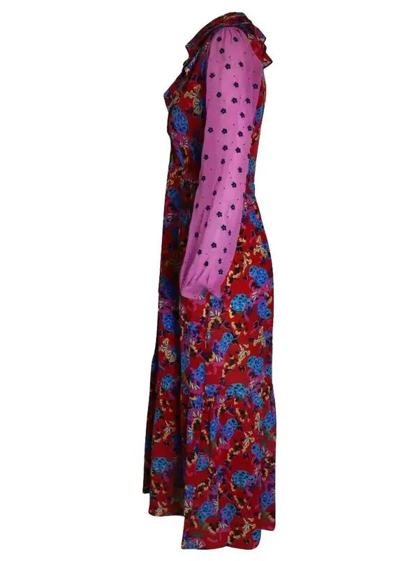 Saloni Printed Midi Dress - Red