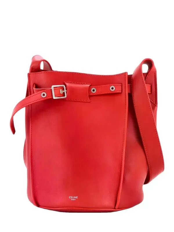 Celine Leather Bucket Bag With Long Strap - Red