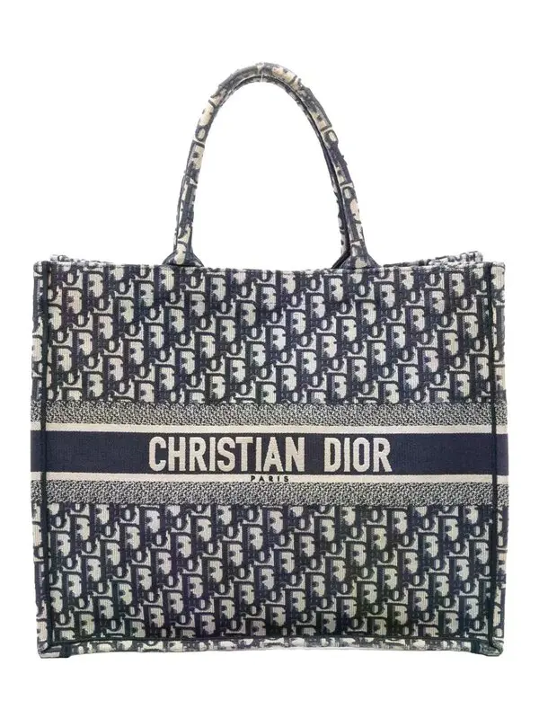 Dior Large Oblique Embroidered Book Tote Bag - Blue