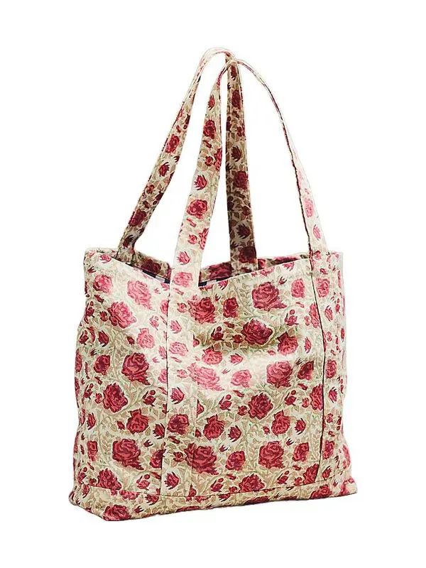 SZ BLOCKPRINTS Printed Canvas Tote - Small Rose Print