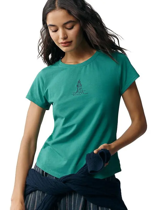Maeve Crewneck Lighthouse Tee - Green